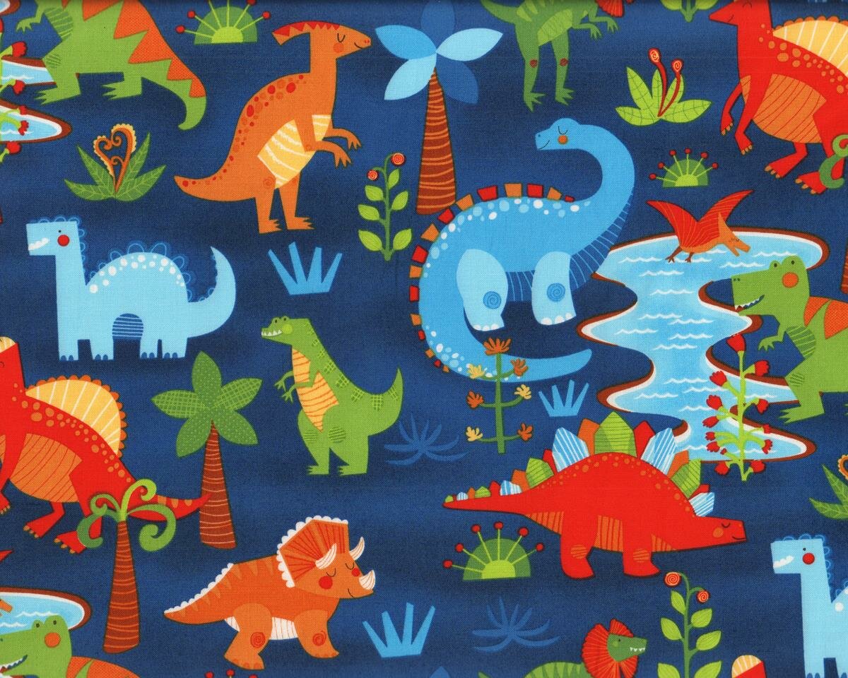 Patchworkstoff DANDY DINOS, Dinosaurier, dunkelblau-rot, 20,99