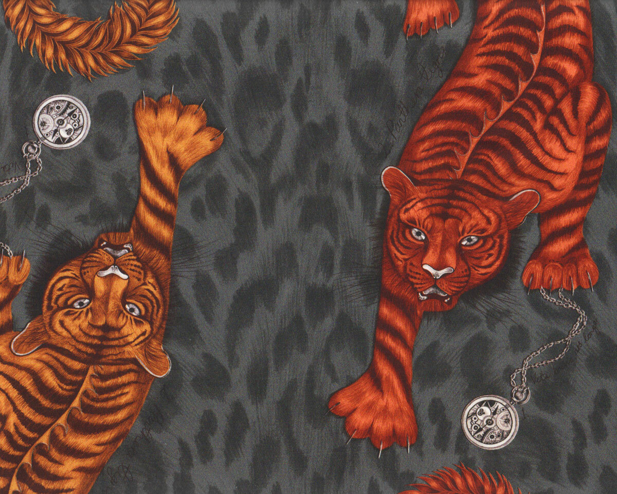 Baumwollsatin TIGRIS, Tiger, dunkelgrau, Emma Shipley