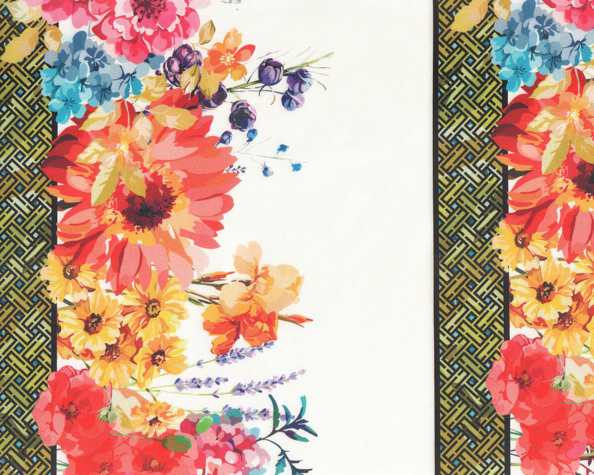 Patchworkstoff HUMMINGBIRD LANE, Blumenbordüren, In The Beginning, 23,99