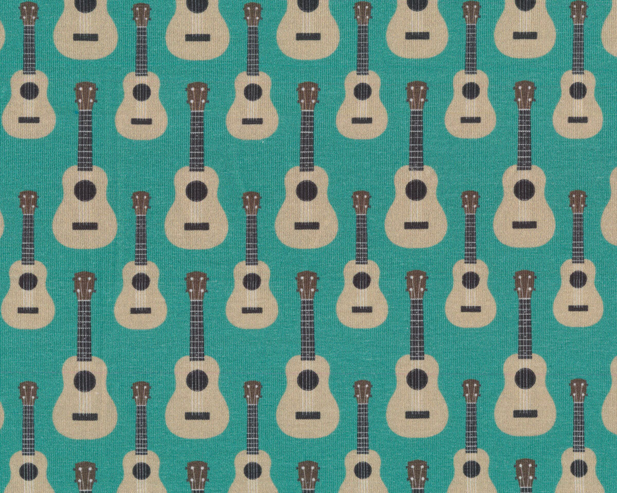 Sweatstoff French Terry RETRO, Gitarren, türkis, 19,99