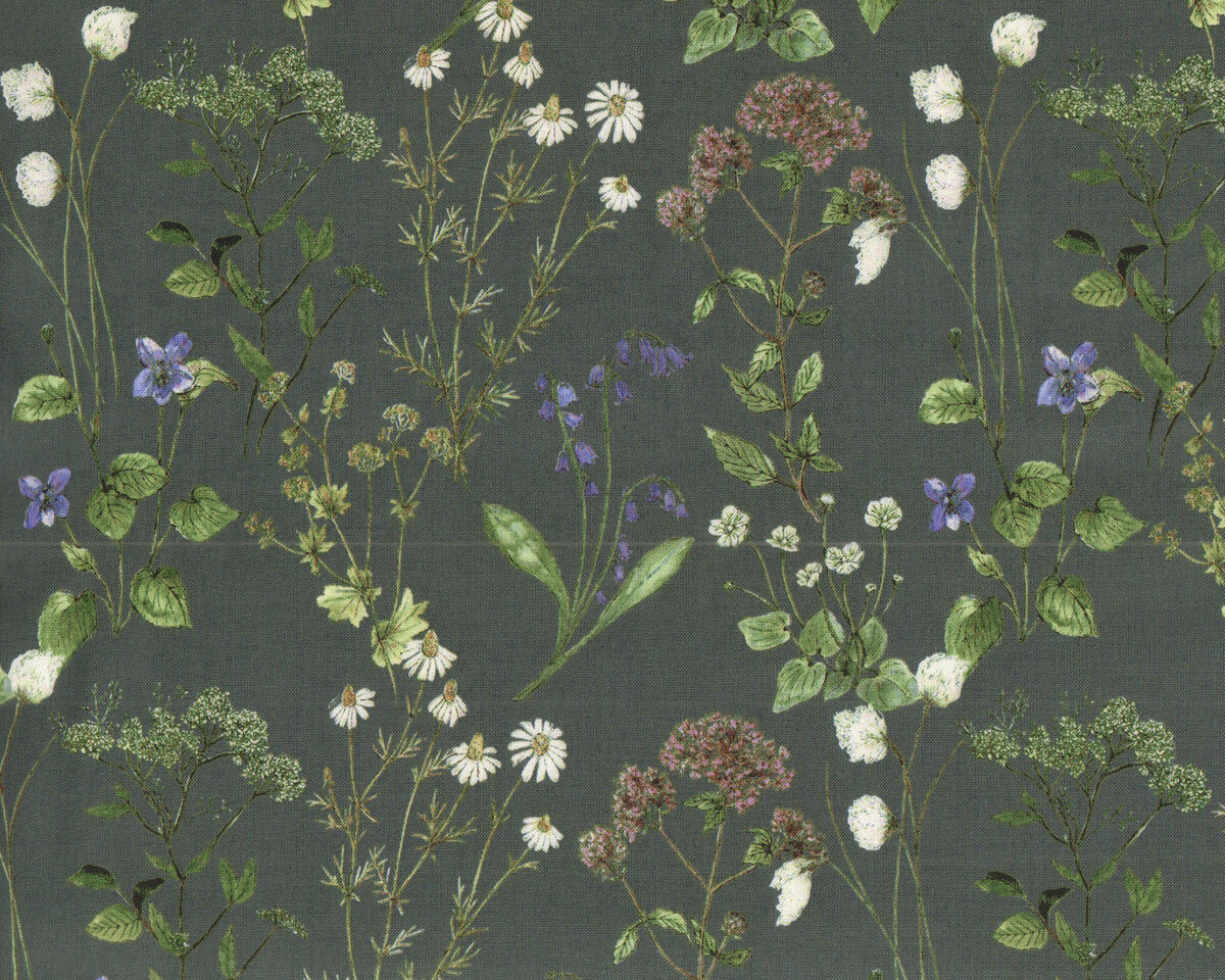 Patchworkstoff MIDSUMMER, Wiesenblumen, dunkelgrau, Windham Fabrics, 23 ...