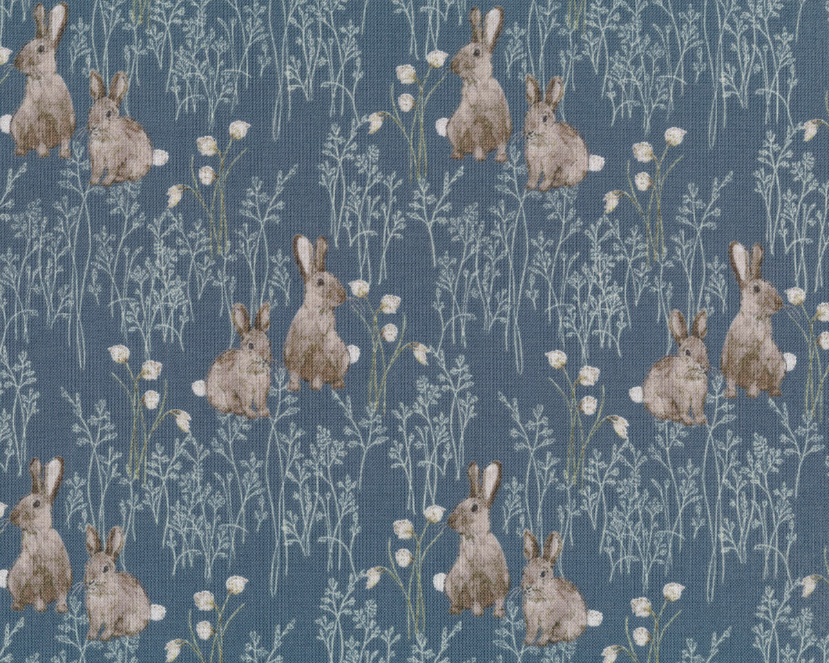 Patchworkstoff MIDSUMMER, Hasen auf Wiese, blaugrau, Windham Fabrics ...