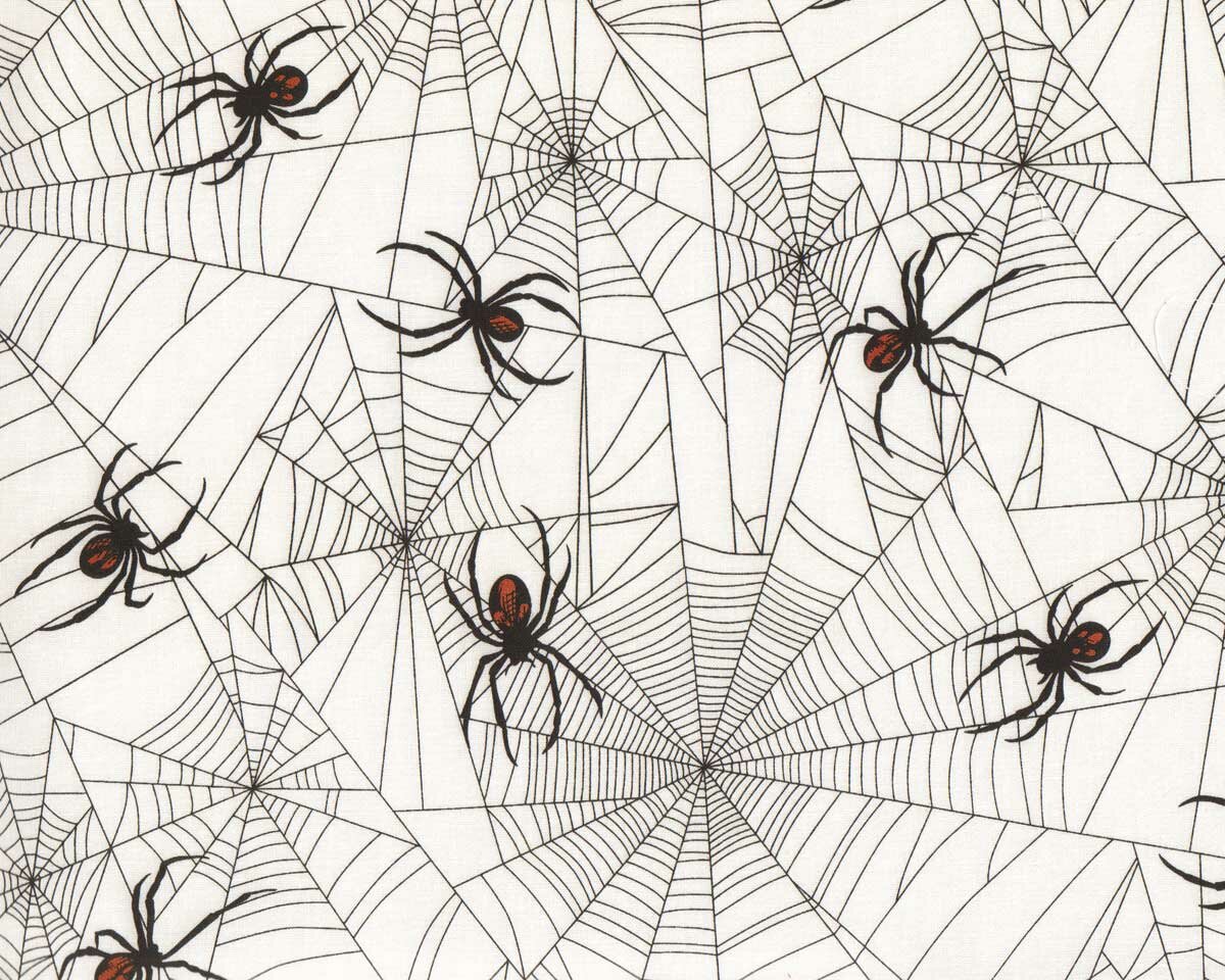 Patchworkstoff TANGLED WEB, Spinnen, weiß, Alexander Henry Fabrics, 25,99